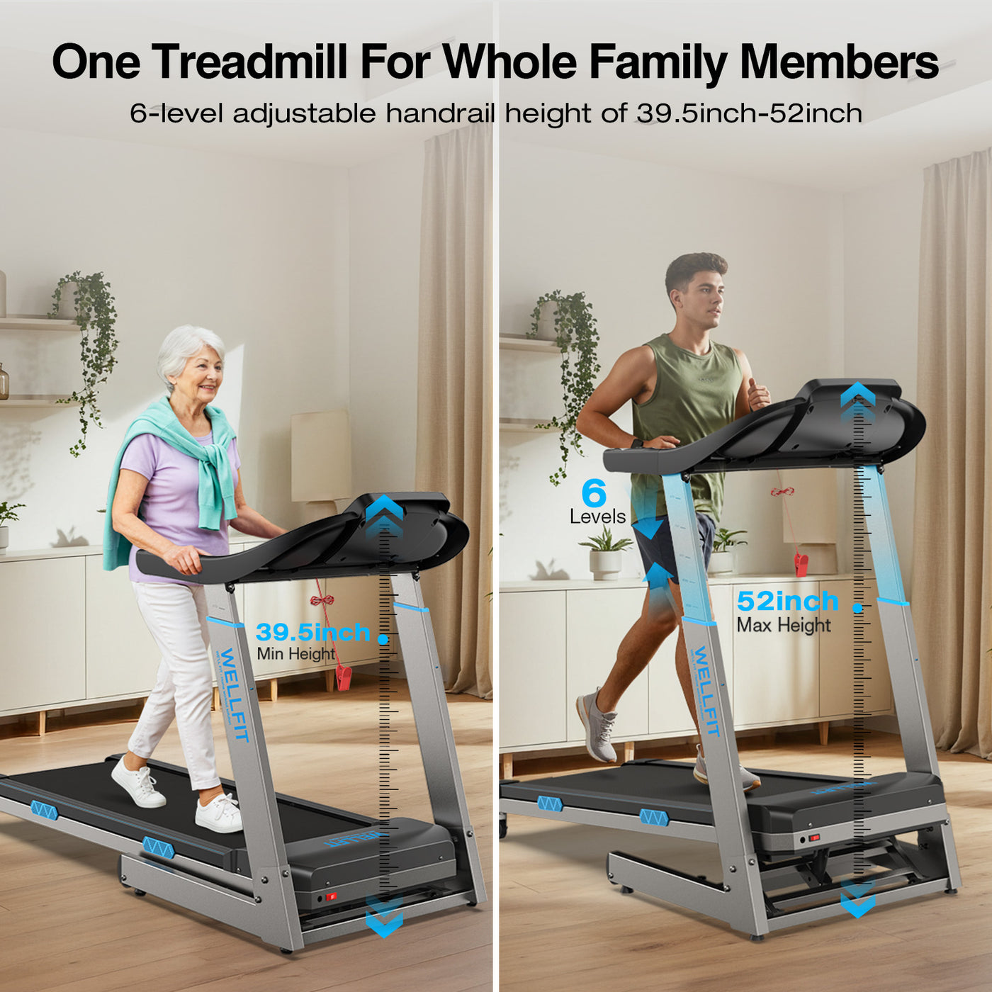 Height Adjustable Folding Treadmill With 400lbs Capacity 15% Auto ...