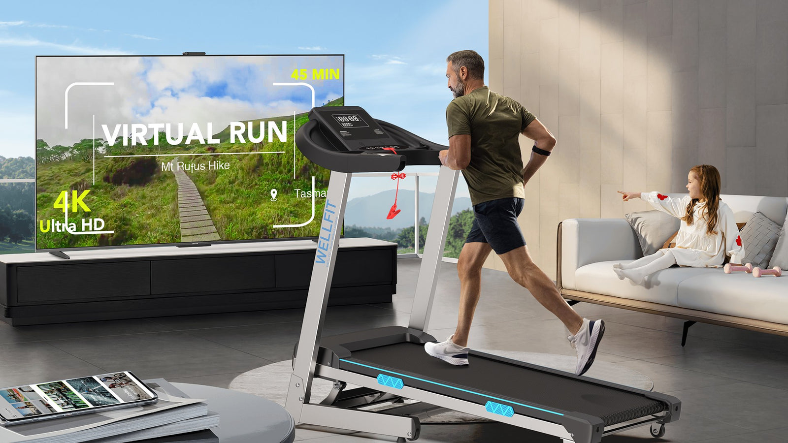 Wellfit |Under Desk Walking Pad with AI Voice Control |Your Home Gym