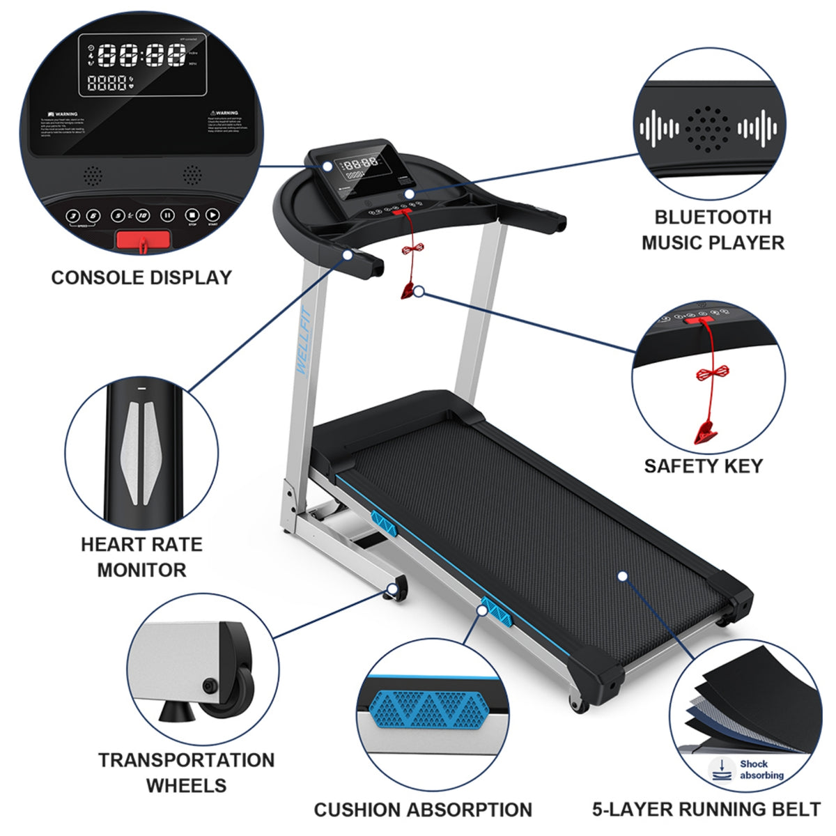 WELLFIT TM007 Foldable Auto 15 Incline Treadmill