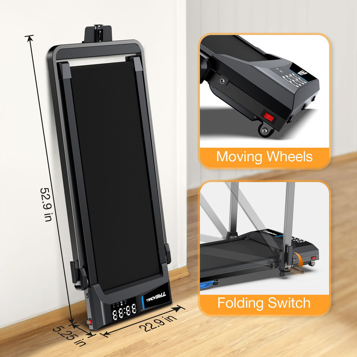 TM010 Compact Folding Treadmill With 10% Incline Perfect For Small Place