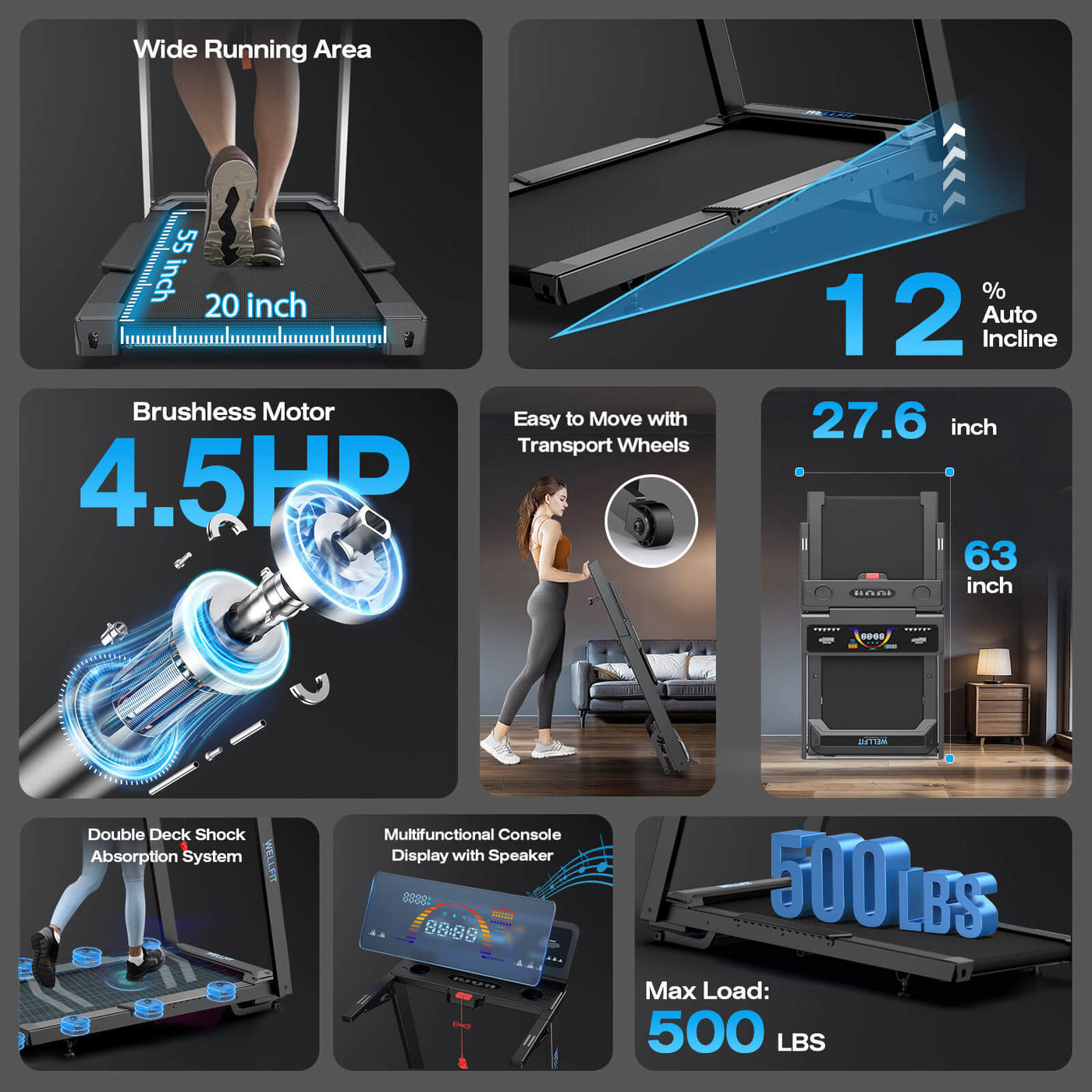 20x55In Running Area 500lbs Capacity Heavy Duty Treadmill With 12% Auto ...