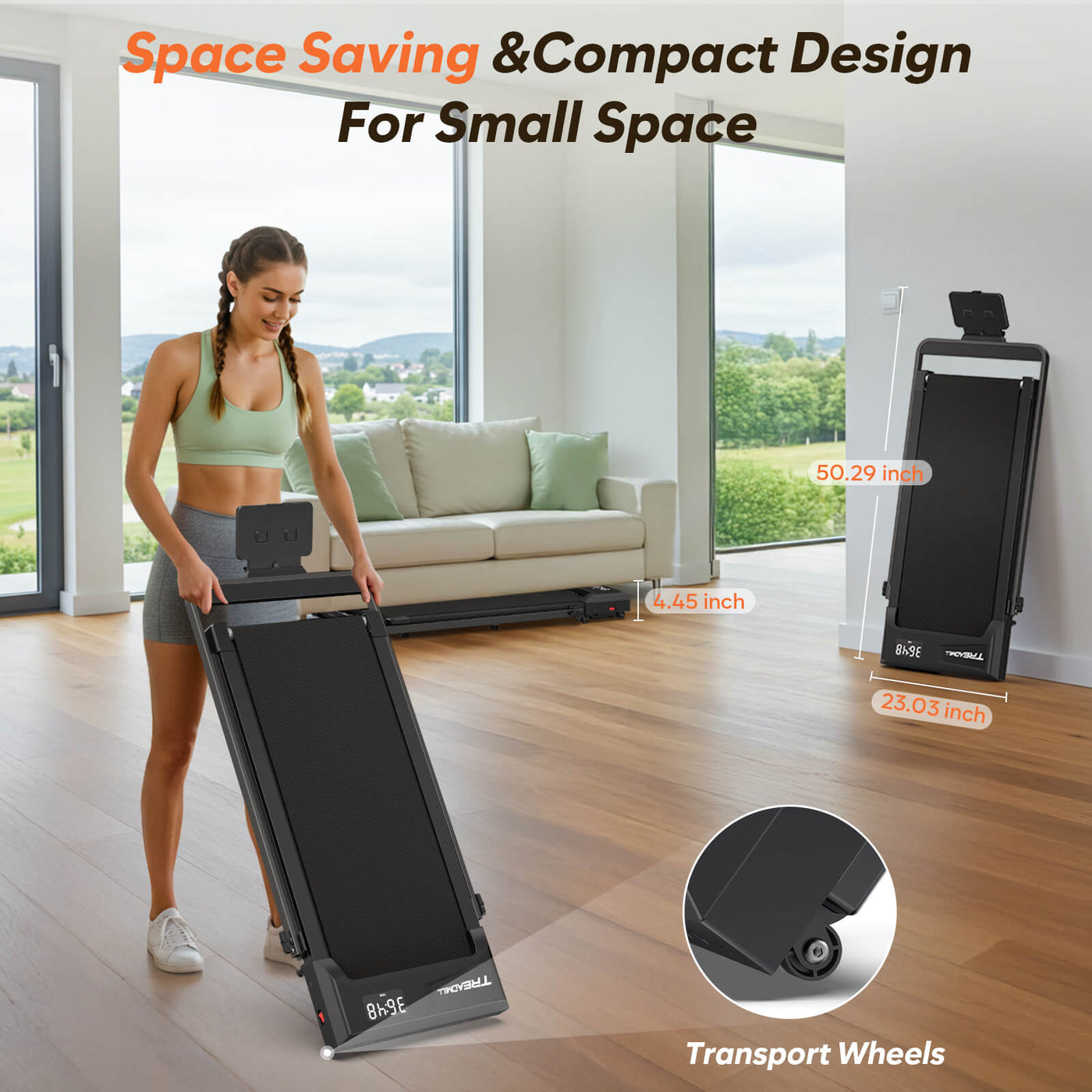 TM034 Folding Treadmill With 10% Incline
